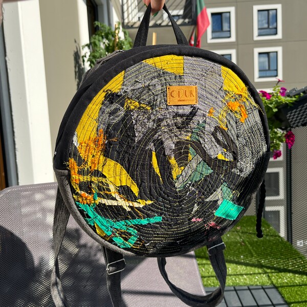 Upcycled Backpack, Sustainable Fabric Backpack, Medium-small Round ...