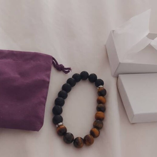 Tiger Eyes & Lava Rock Essential Oil Diffuser Bead High Quality Stretch ...