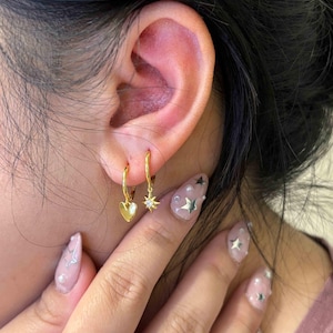 Flower Charm Hoop Earrings Set for Multiple Piercings, Gold Pave Hoop ...