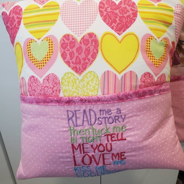 Reading Pillow Embroidery Design Read Me a Story Embroidery Design Tuck ...