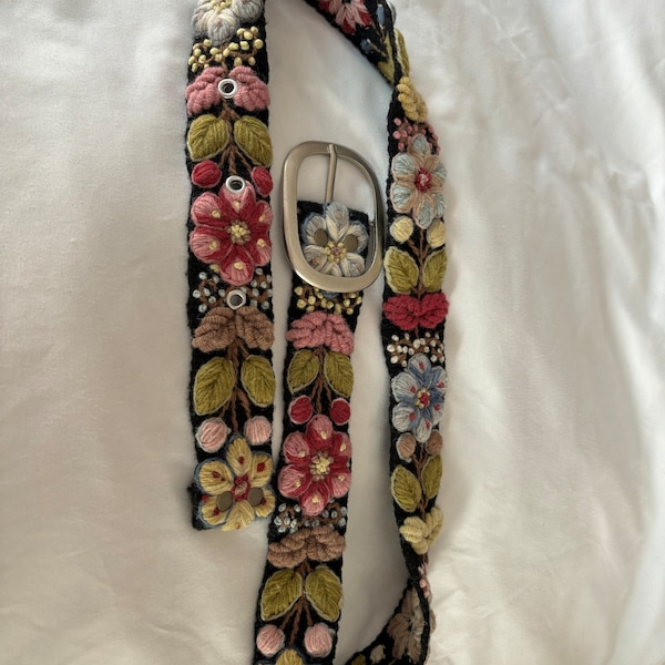 Hand Embroidered Belt Floral Colorful, Peruvian Embroidered Belts ...