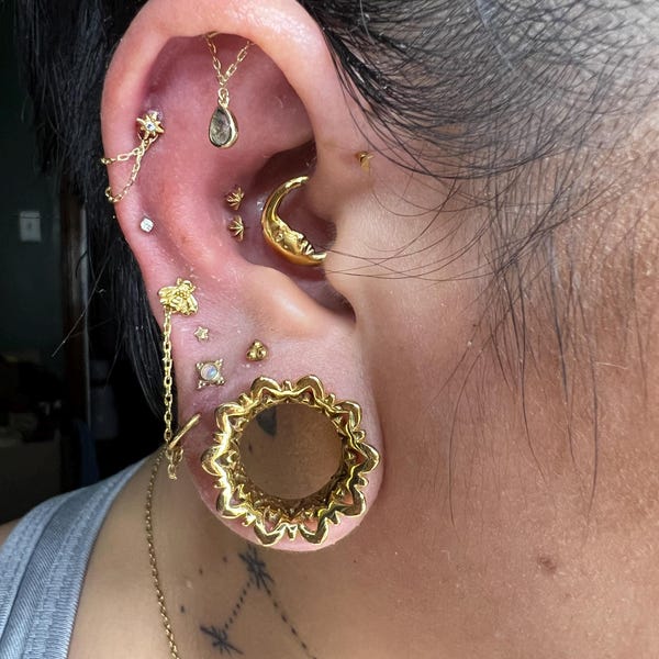 14K Solid Gold Triple Mixed Chain Attachment, 14K Gold Chain Piercing ...