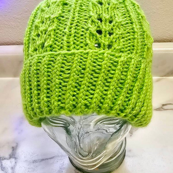 Digital PDF Knit Pattern: Easy Knit Fern Stitch Hat in the Round ...