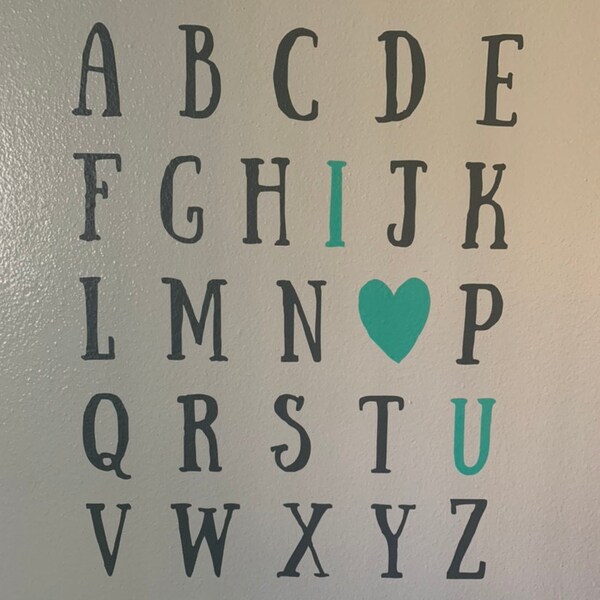 I Heart U Alphabet - Vinyl Wall Art Decal Custom Stickers for Kids ...