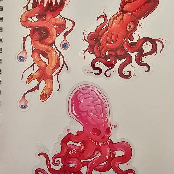 Horror Sea Creature Stickers: Jellyflesh, Heart Squid, Brain Octopus ...