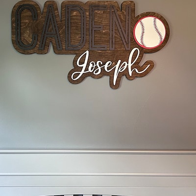 Baseball Name Sign, Large Wood Name Sign, Nursery Name Sign, Sports ...