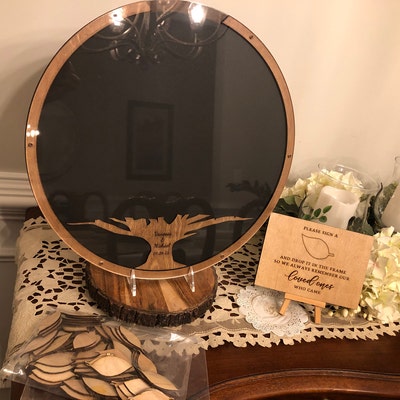 Round Guest Book Frame Alternative Guest Book, Wooden Tree Insert With ...