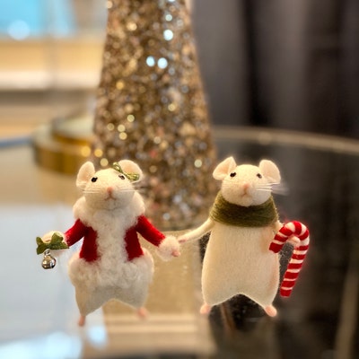 Needle Felted Mouse, Christmas Mouse, White Mouse, Needle Felted Animal ...