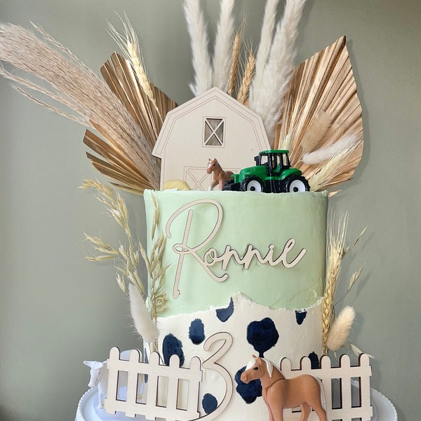 Barn Farm Yard Wooden Cake Topper Set Fence Charm Number Age ...