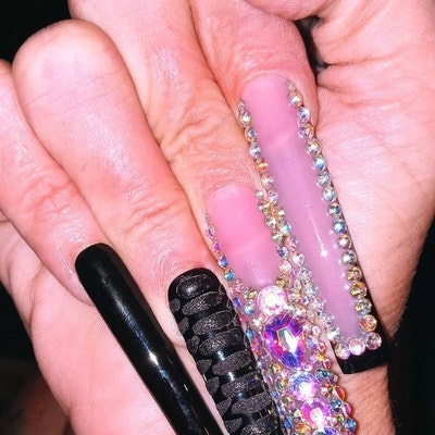 Baddie Black Frenchies & Bling Luxury 3D Crocodile Y2k Glossy French ...