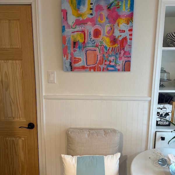 Abstract Canvas Painting, Bright Colorful Wall Art, Pink Abstract Art ...
