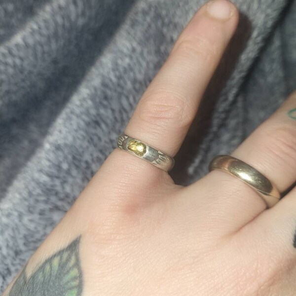 Wide Single Nugget Ring - Sterling Silver and Natural Gold Nugget Ring ...