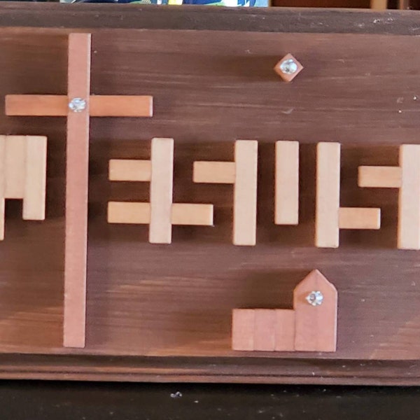 Jesus Sign, Handmade Wooden Decorative Accent, Gift, 3" X 7" Jagged ...