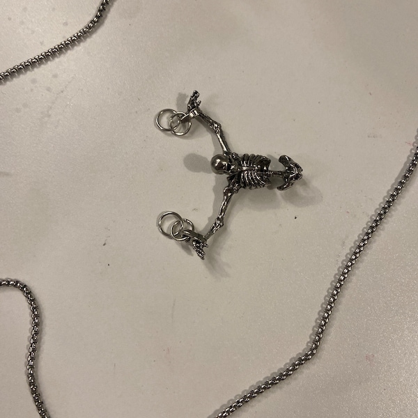 Hanging Skeleton Silver Necklace | Goth Spooky Halloween Bones - Etsy