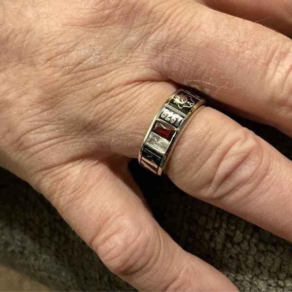 Personalized Sterling Silver/ 10K Gold Band Class Ring for Men With ...