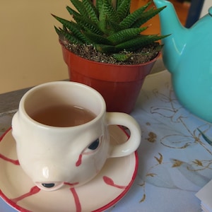 Hand Painted Plain Eyes Striped Handle Clay Coffee Mug, Funky Mug ...