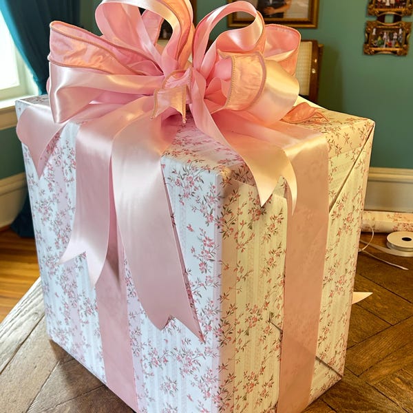 Pink and White Cherry Blossom Stripe Gift Wrap, Feminine Wrapping Paper ...