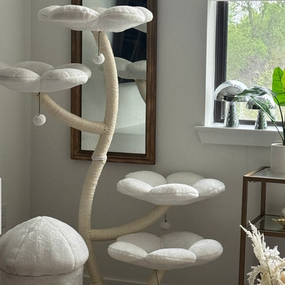 EDEN Wood Floral Cat Tree Tower, Wooden Cat Tower, Modern Cat Climbing ...