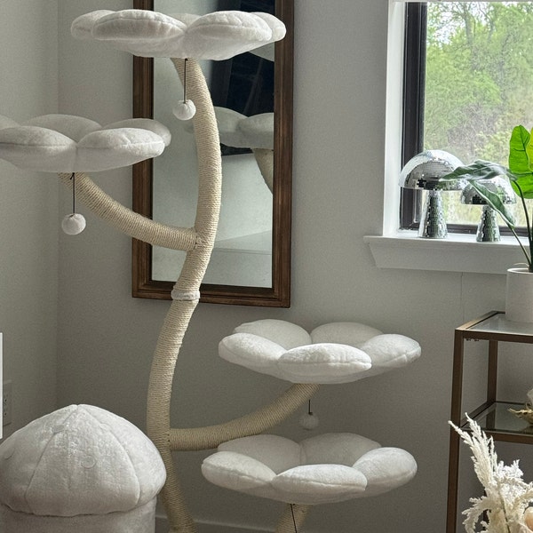 Eden Wood Floral Cat Tree Tower Wooden Cat Tower Modern Cat Climbing