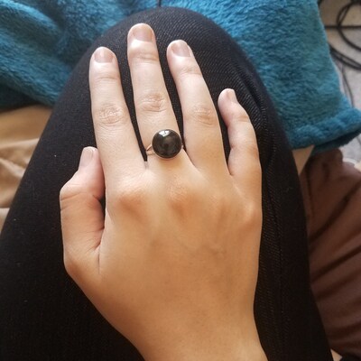 Natural Black Round Jet Stone Ring Round Black Stone Ring - Etsy