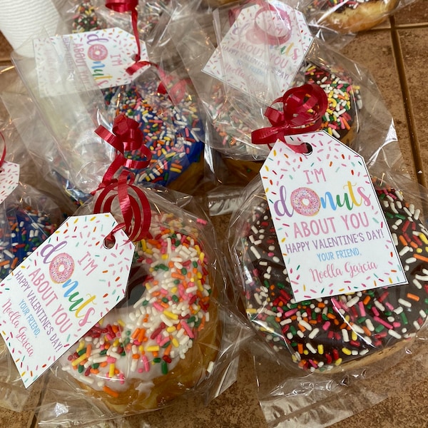 Donut Valentine's Day Tag, Donut Valentine's Tag, Donuts About You ...