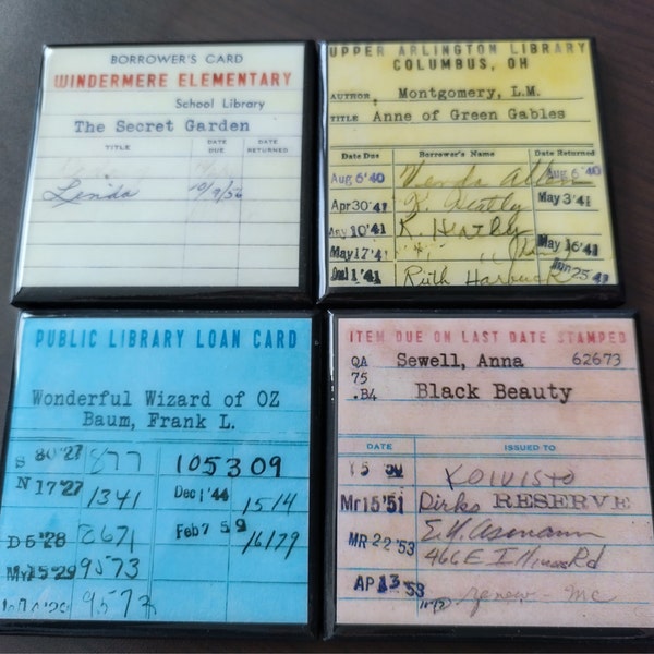 Book Lovers Coaster Set Library Due Date Card Wood Coasters Gifts for ...