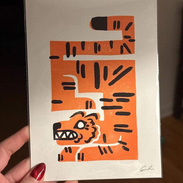 Tiger Geometric Lino Block Print - Etsy