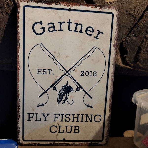Personalized Vintage Distressed Look Fly Fishing Club Metal Room Sign ...