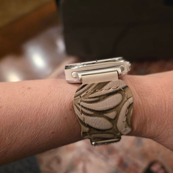 Leather Watch Band Strap, Fancy Turquoise and Tan Floral for Apple 38mm ...