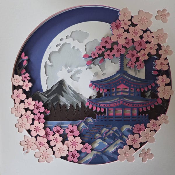 Japanese Cherry Blossoms Shadow Box Svg, Asian Shadow Box Svg, Japanese ...