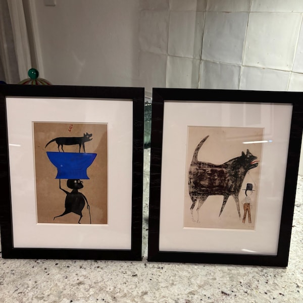 Bill Traylor Drawing, Man With Large Dog Art Print, American Folk Art ...