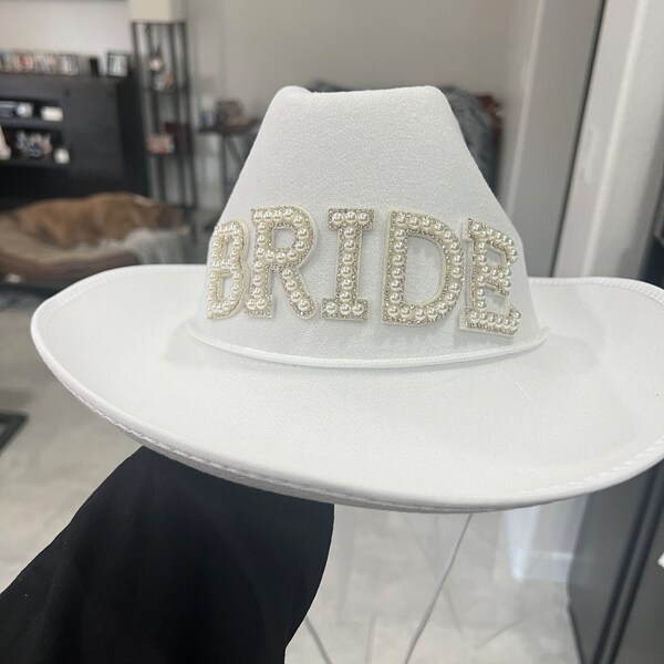 White Bride Cowgirl Hat, Nashville Bachelorette Cowboy Hat, Bride's ...