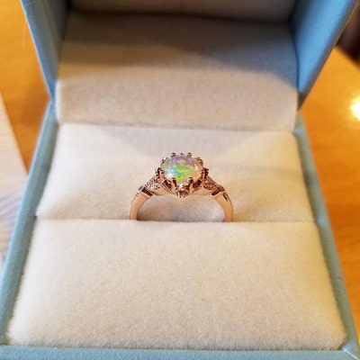 Evanthe Opal Engagement Ring, Vintage Floral Opal Ring, Opal Floral ...