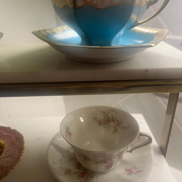 Antique German Teacup and Saucer, Pink Lusterware, "amistad", Victorian ...