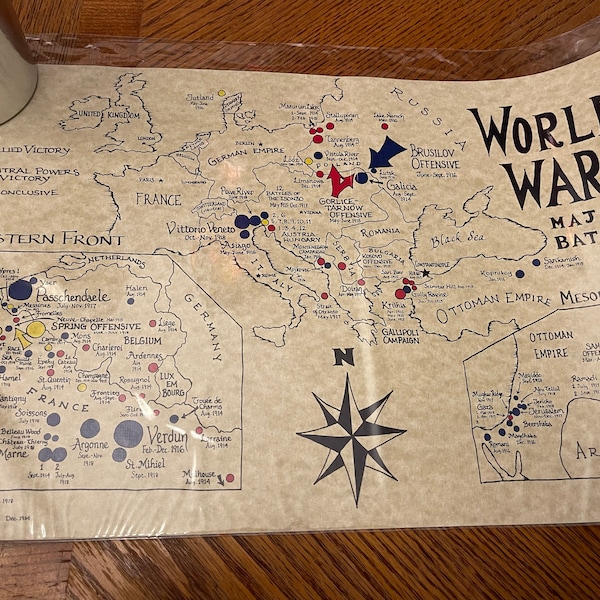 WWI Battles Hand Drawn Map - Etsy
