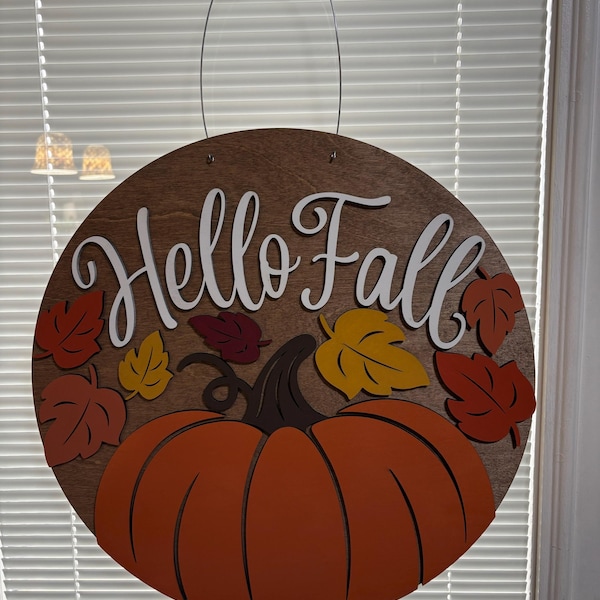 Hello Fall Door Hanger SVG - Pumpkin Svg - Fall Porch Door Sign - Laser ...