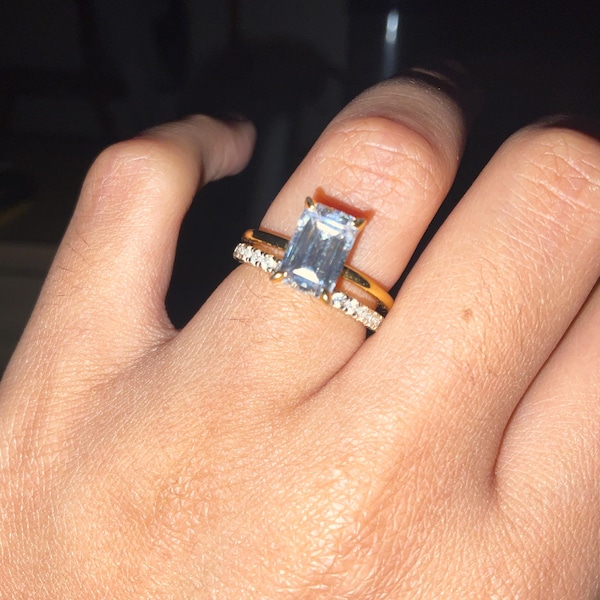 2CT Emerald Cut Cubic Zirconia Engagement Wedding Ring. 18k Yellow Gold Over Sterling Silver ...