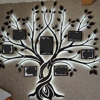 Led Family Tree With Wooden Photo Frames, Wall Light Decor, Wooden Tree ...