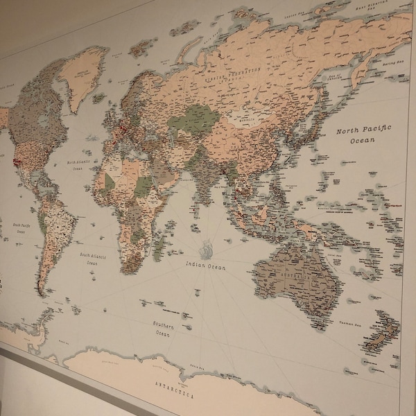 Vintage Push Pin World Map Canvas, Travel Wall Art Pin Board, Traveller ...