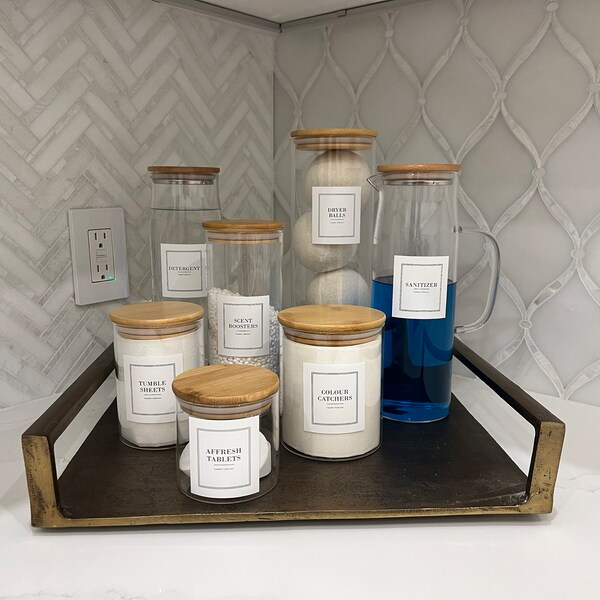 White Minimalist Laundry Labels Washing Powder Scent Boosters Home ...