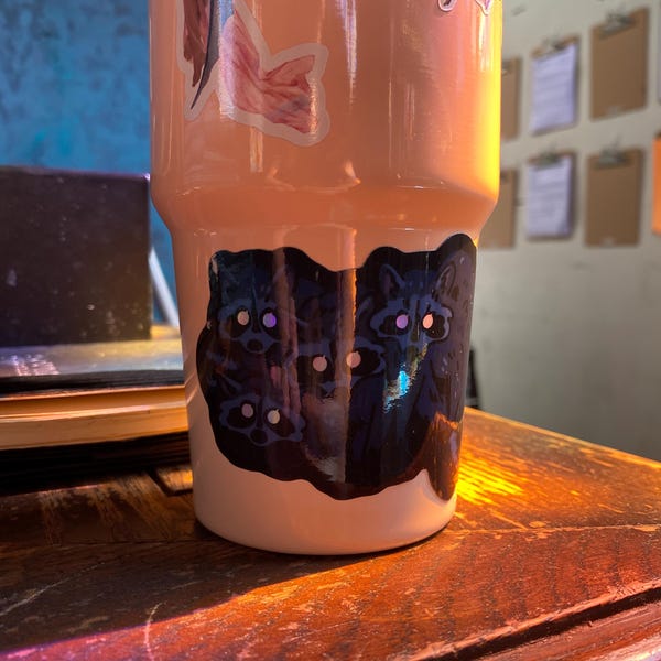 Nighttime Raccoons Holo Vinyl Sticker | Glowing Eyes Mammal Animal Gift ...