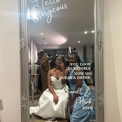 Hello Gorgeous Wedding Mirror Sticker Personalised Names, Selfie Mirror ...