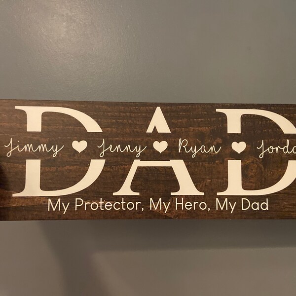 Personalized Dad Wood Sign With Kids Names, My Protector My Hero My Dad ...