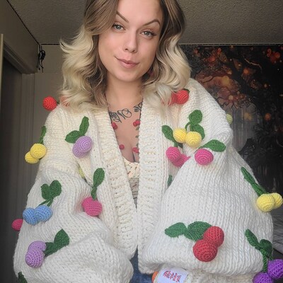 Leilayca Candy Cardigan , Crop Cherry Cardigan ,3d Cherry Embroidered ...