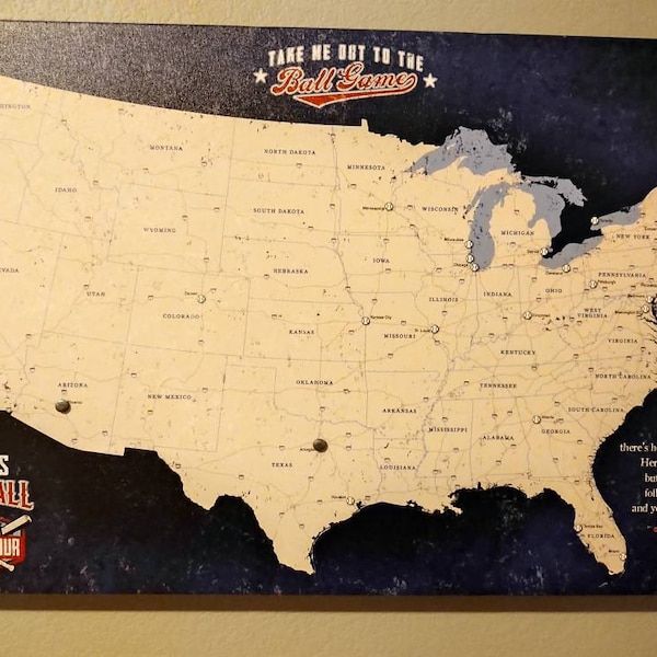 Vintage Baseball Stadium Tour Map, Push Pin Map for Ballpark Bucket ...