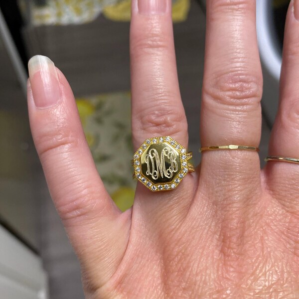 Sterling Silver Monogram Stackable Ring, Sterling Silver Stackable Rings, Sterling Silver Mahy ...