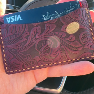 Embossed Leather Card Wallet, Minimalist Western Wallet, Hand Stitched ...