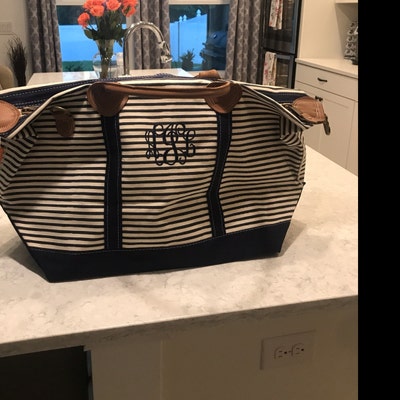 Weekender Bag, Weekender Bag Women, Monogram Stripe Weekender, Large Tote Bag, Monogrammed ...