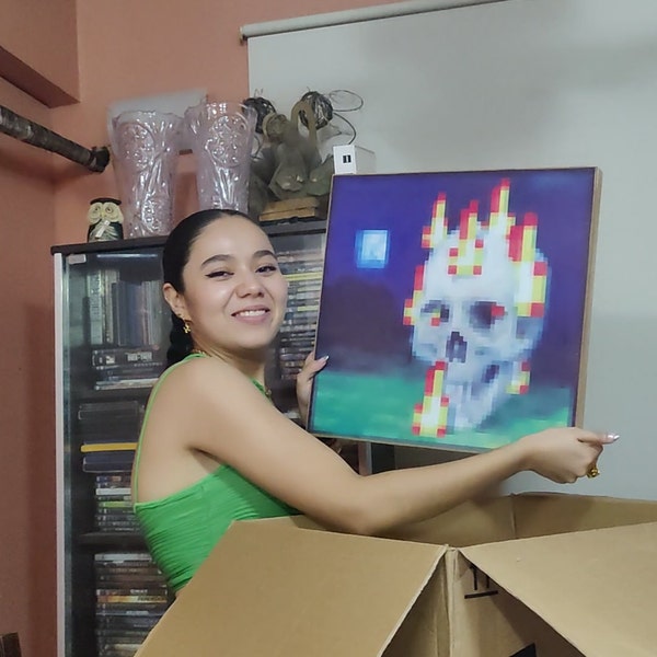 Minecraft Painting Burning Skull Poster Digital Download - Etsy