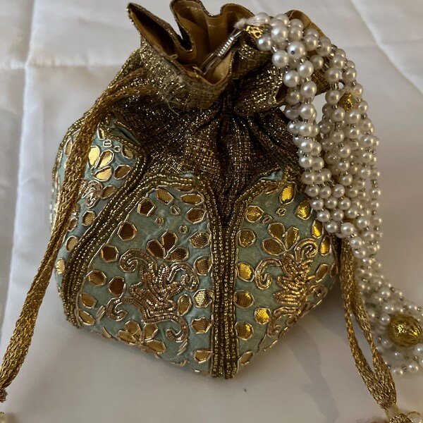 Gold Copper Silver Pewter Party Purse, Handmade Beaded Sequins Bag ...
